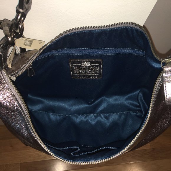 Coach | Bags | New Coach Metallic Silver Leather Handbag | Poshmark